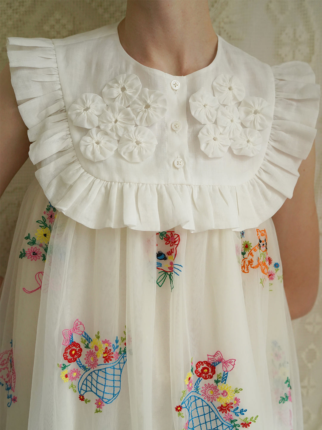 Unlogical Poem Handmade Yoyo Flower White/Black Falsecollar
