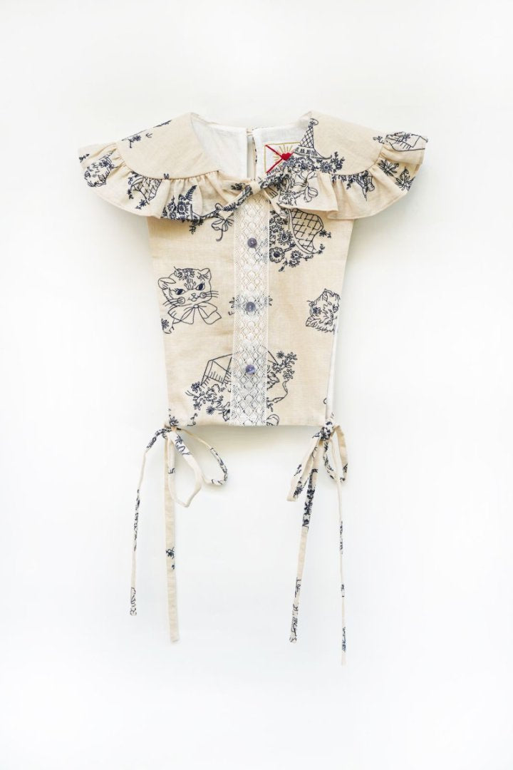 Unlogical Poem Ramie Lace-up Vest with Hand-drawn Embroidery